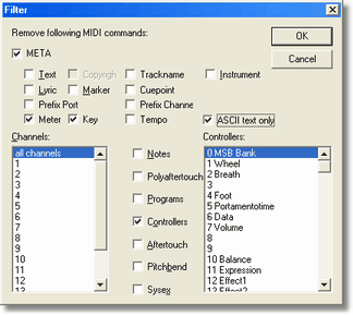 MIDI command filter